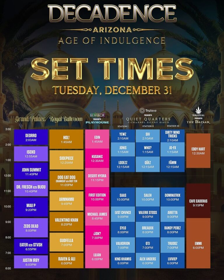 Decadence Arizona 2024 Set Times And Essential Information | EDM Identity