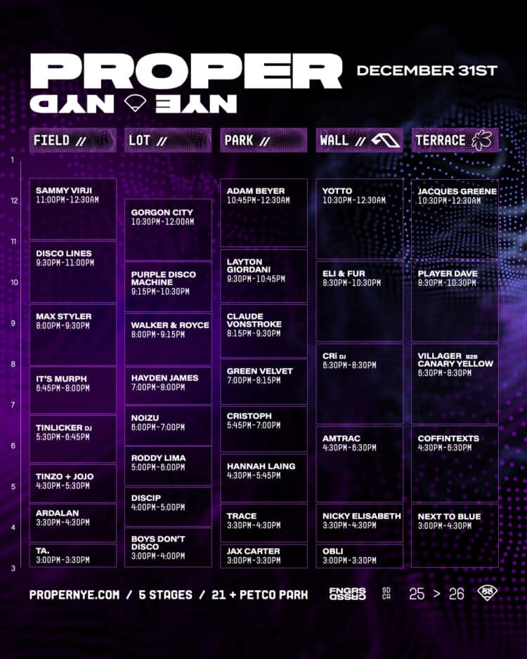 PROPER NYE/NYD 2025 Set Times And Essential Info | EDM Identity